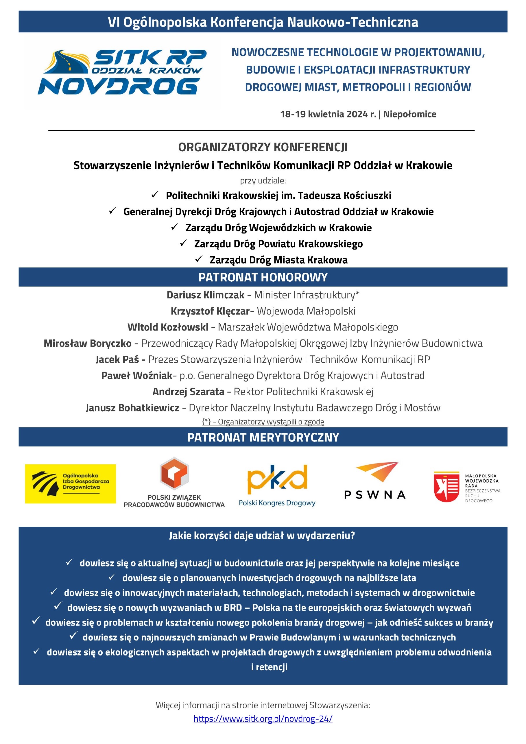 OIGD Patronem Merytorycznym Konferencji SITK NOVDROG 2024 ...